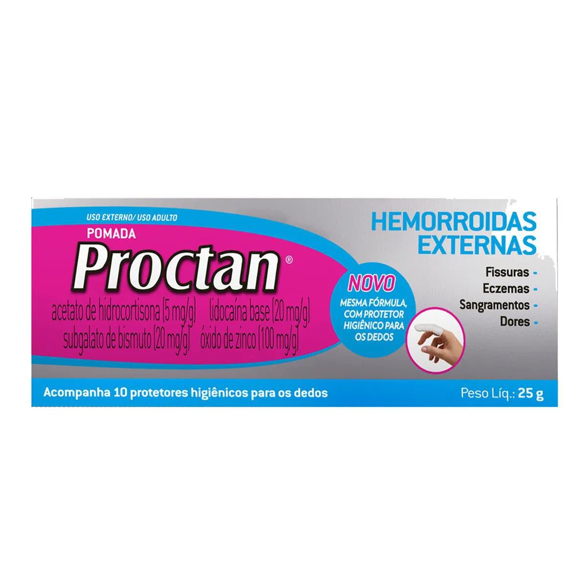 Proctan 5mg/g + 20mg/g + 20mg/g + 100mg/g - 25 g - Pomada + Protetor d ...